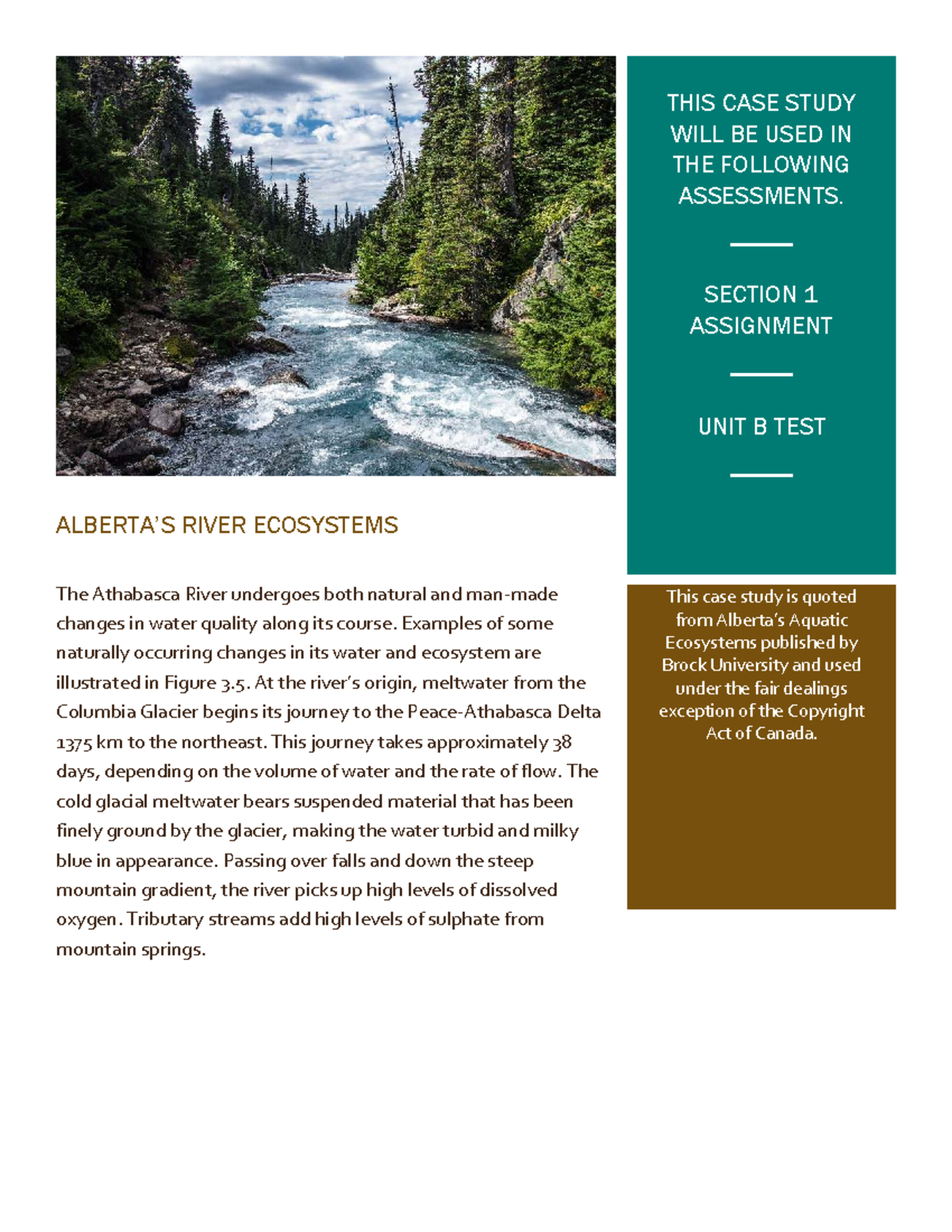 Case Study: River Ecosystems (Unit B Test) - Alberta - Studocu