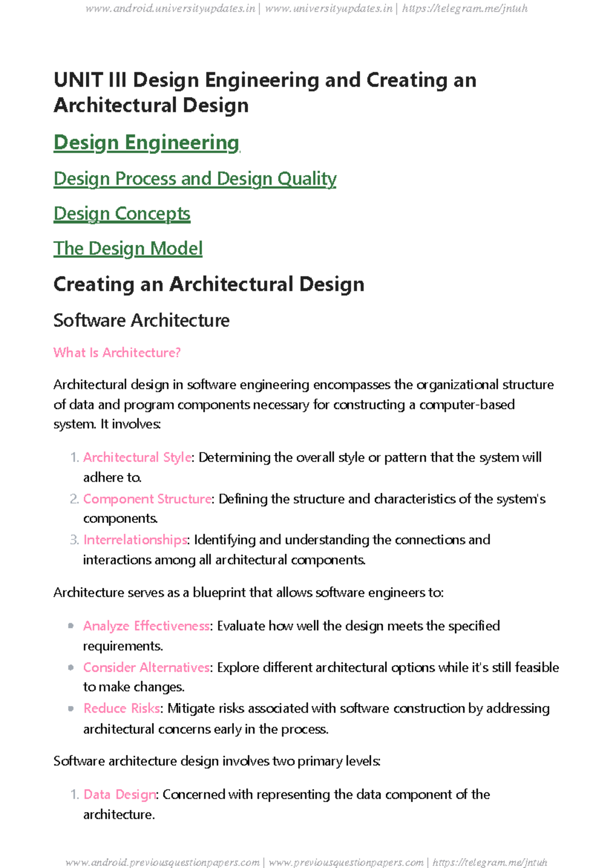 SE-Unit3 - Architectural Design and Engineering Brief Notes - Studocu