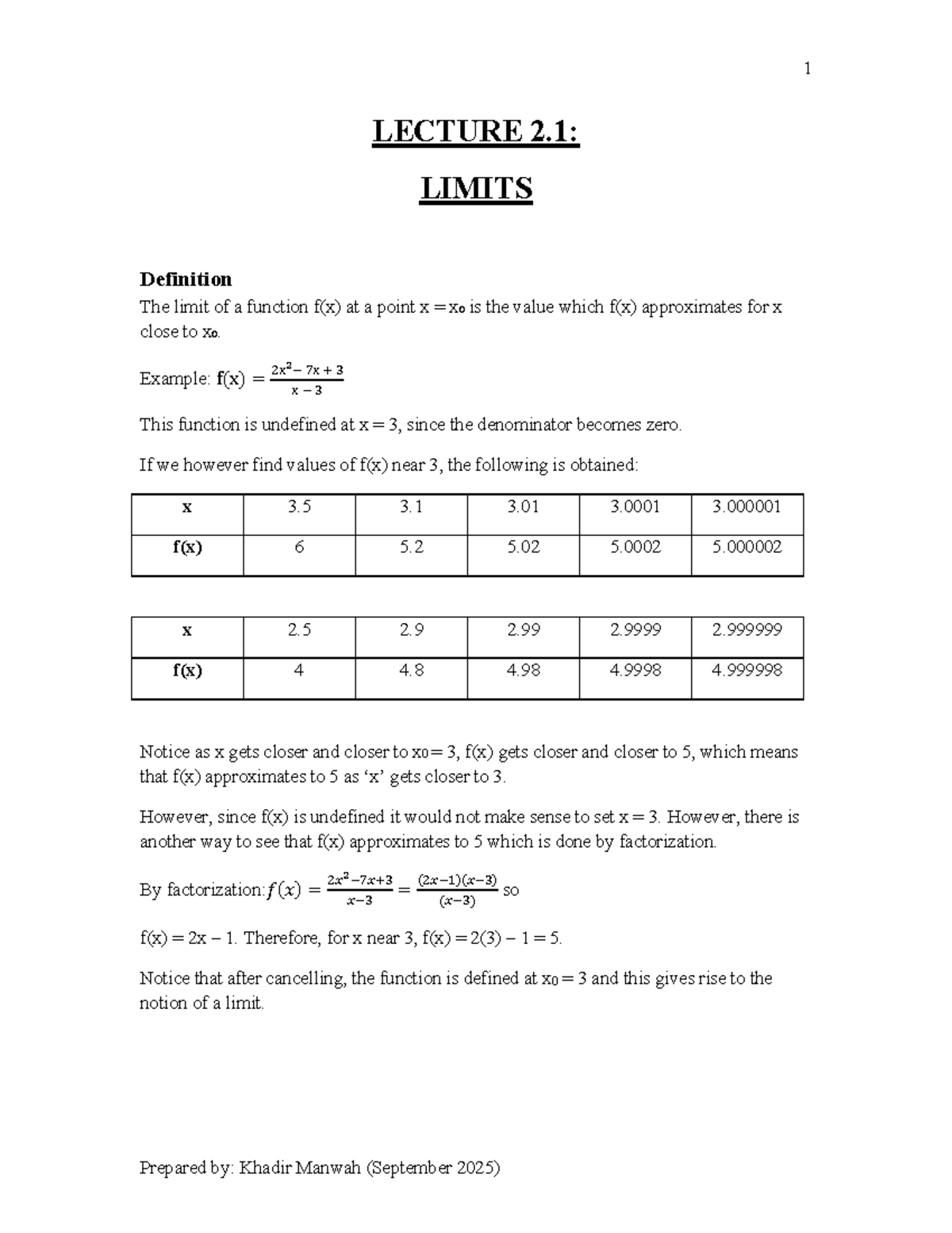 Lecture 2.1: Understanding Limits and Continuity in Functions - Studocu