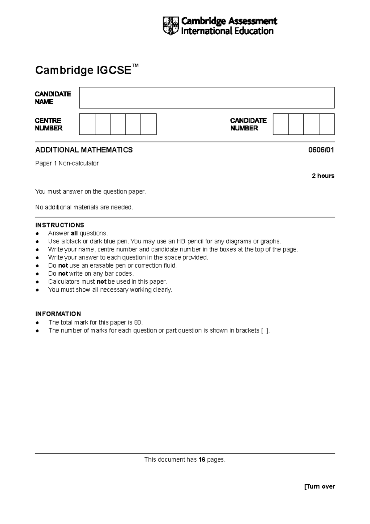 Cambridge 2025 Specimen Paper 1 - Additional Mathematics Exam - Studocu