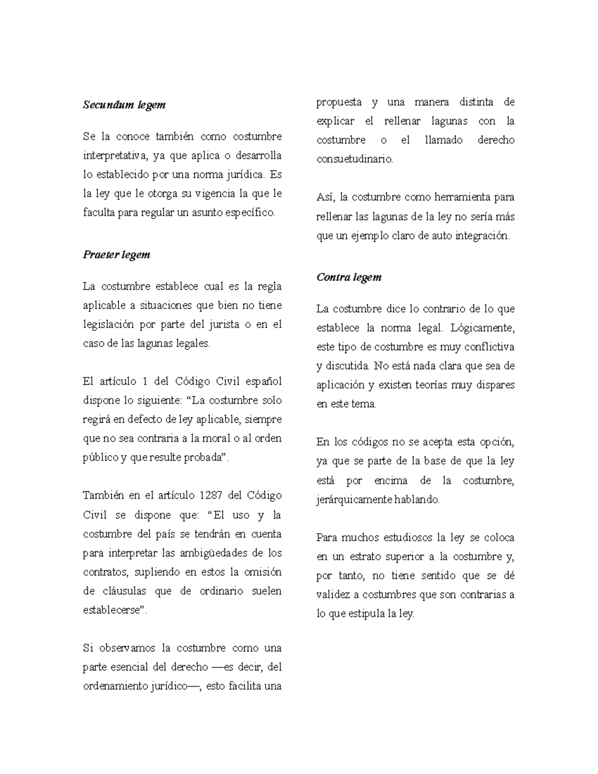 Costumbres en el Derecho: Secundum Legem, Praeter Legem y Contra Legem ...