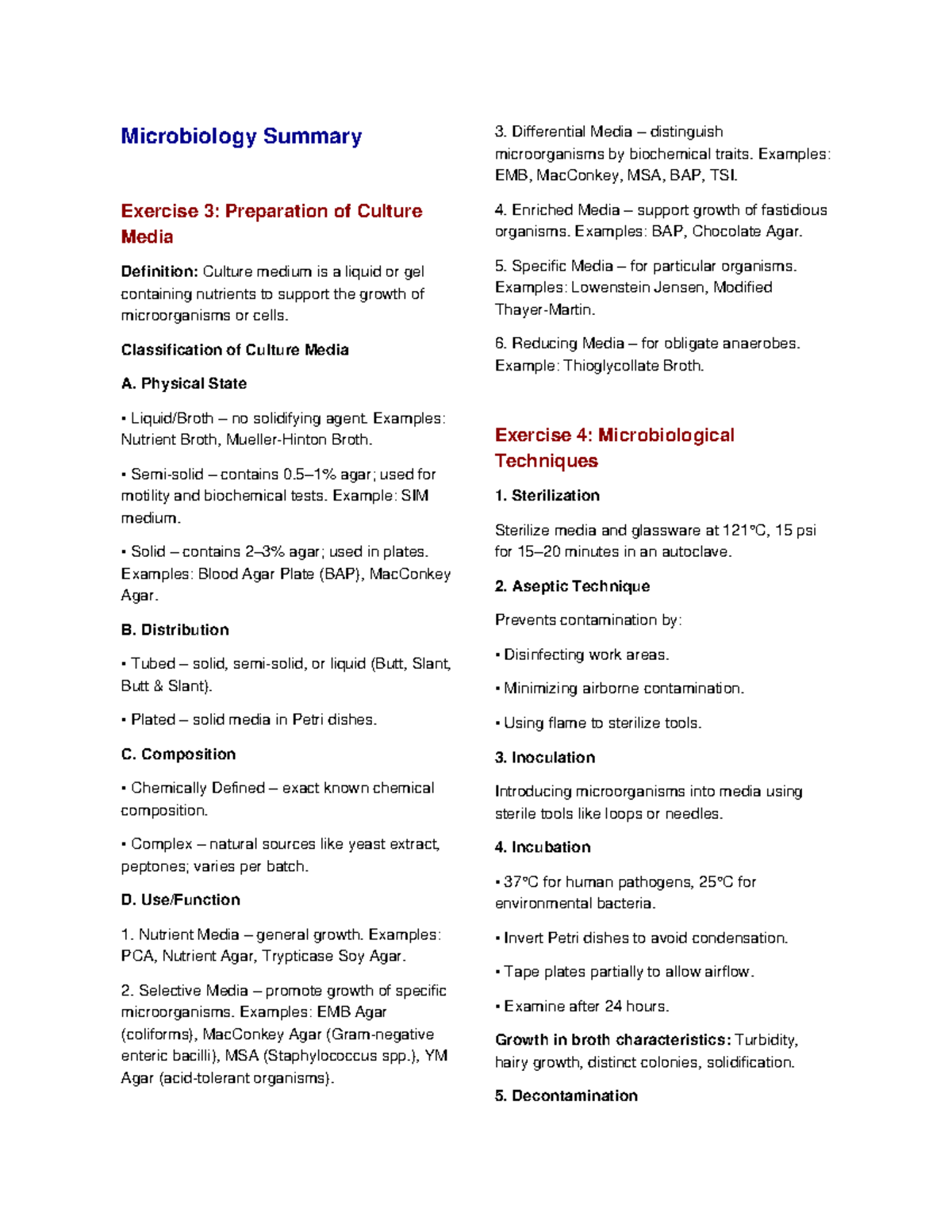 Microbiology Summary V2: Differential & Selective Media Insights - Studocu