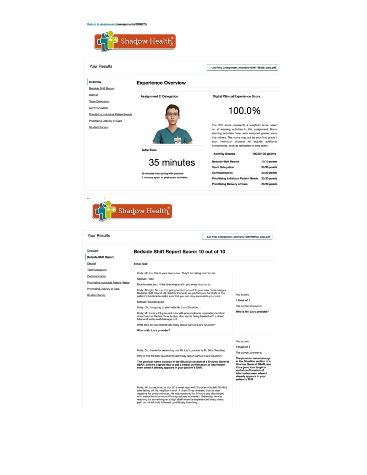 Shadow Health Assignment 2 Delegation Overview And Analysis Studocu