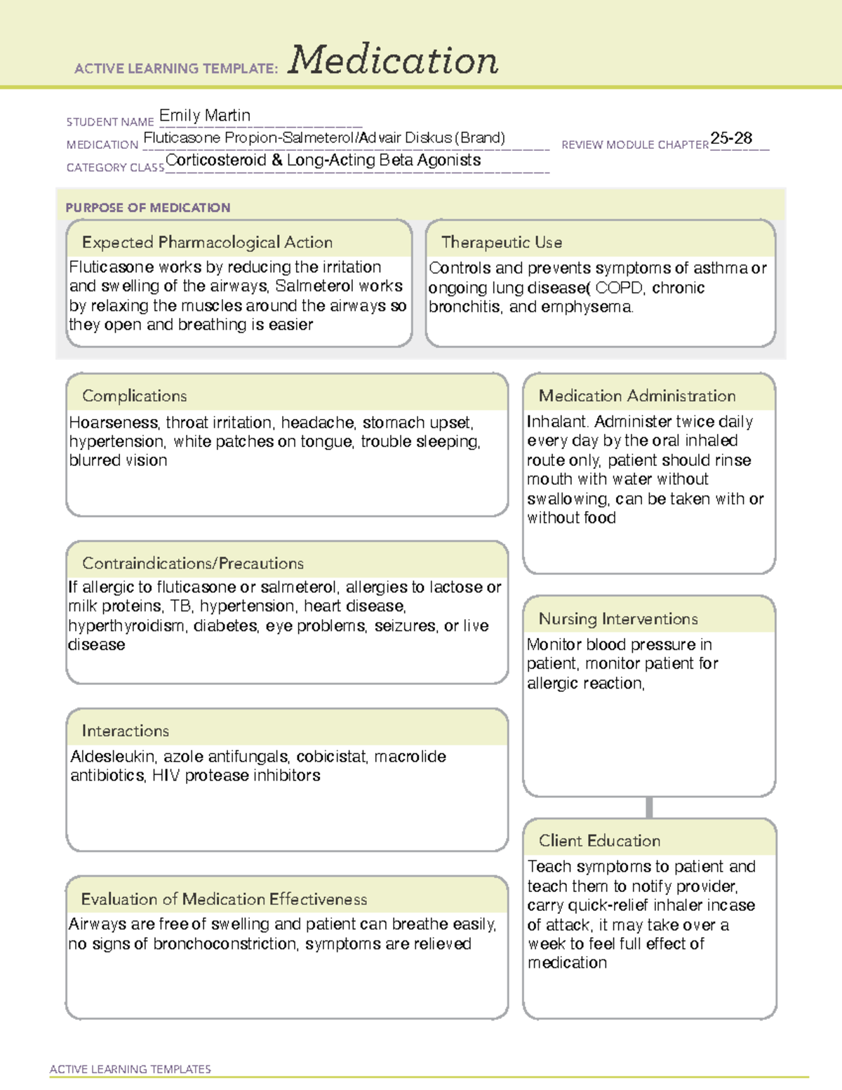 Advair Diskus (Fluticasone/Salmeterol) Active Learning Template - Studocu