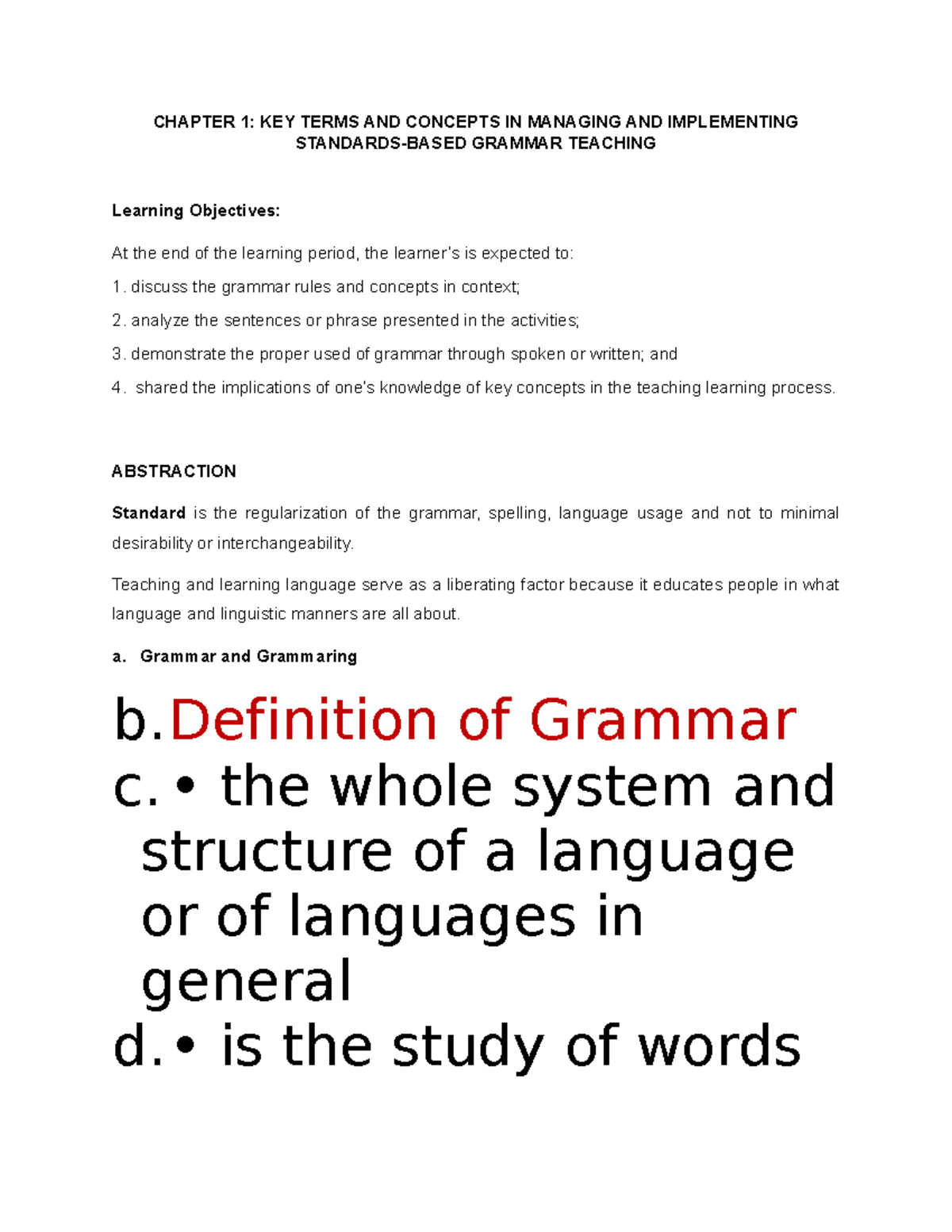 Chapter 1: Key Terms in Standards-Based Grammar Teaching (SEE2209 ...