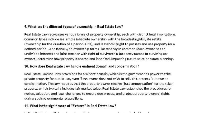 Law568: Types of Ownership and Key Concepts in Real Estate Law - Studocu