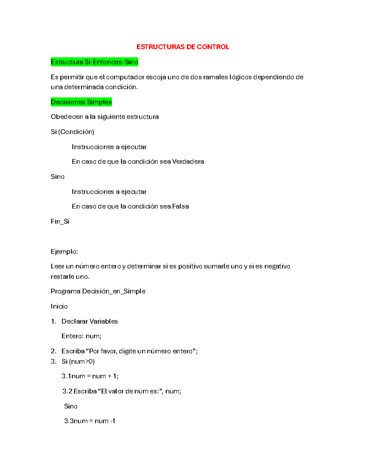 Tema 3 - Estructuras de Control (Si) - Decisiones y Ejemplos - Studocu