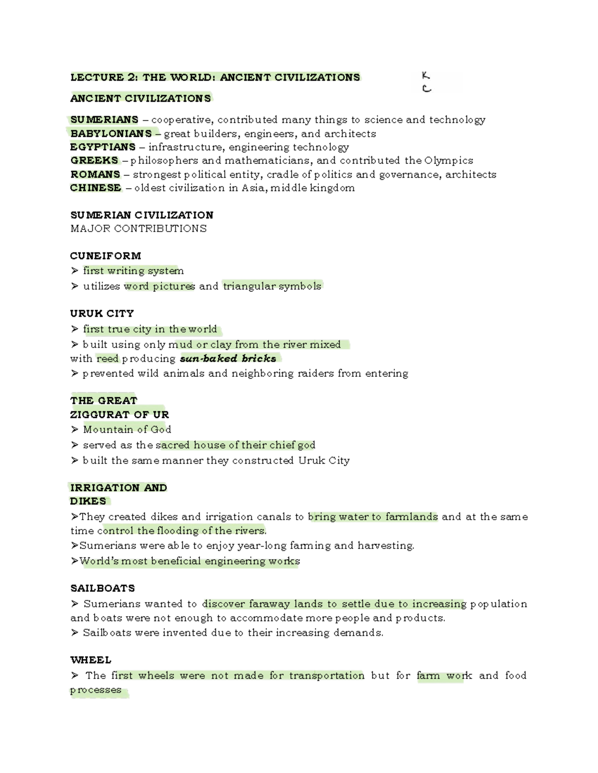 LECTURE 2: ANCIENT CIVILIZATIONS AND THEIR CONTRIBUTIONS - Studocu