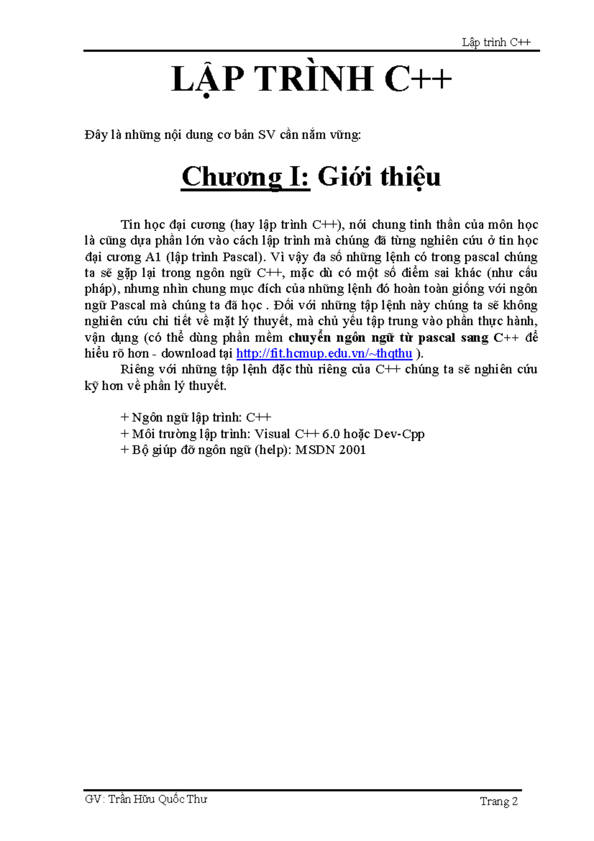 Tài liệu C++ cơ bản - spam spam - L P TRÌNH C++ ðây là nh ng n i dung ...