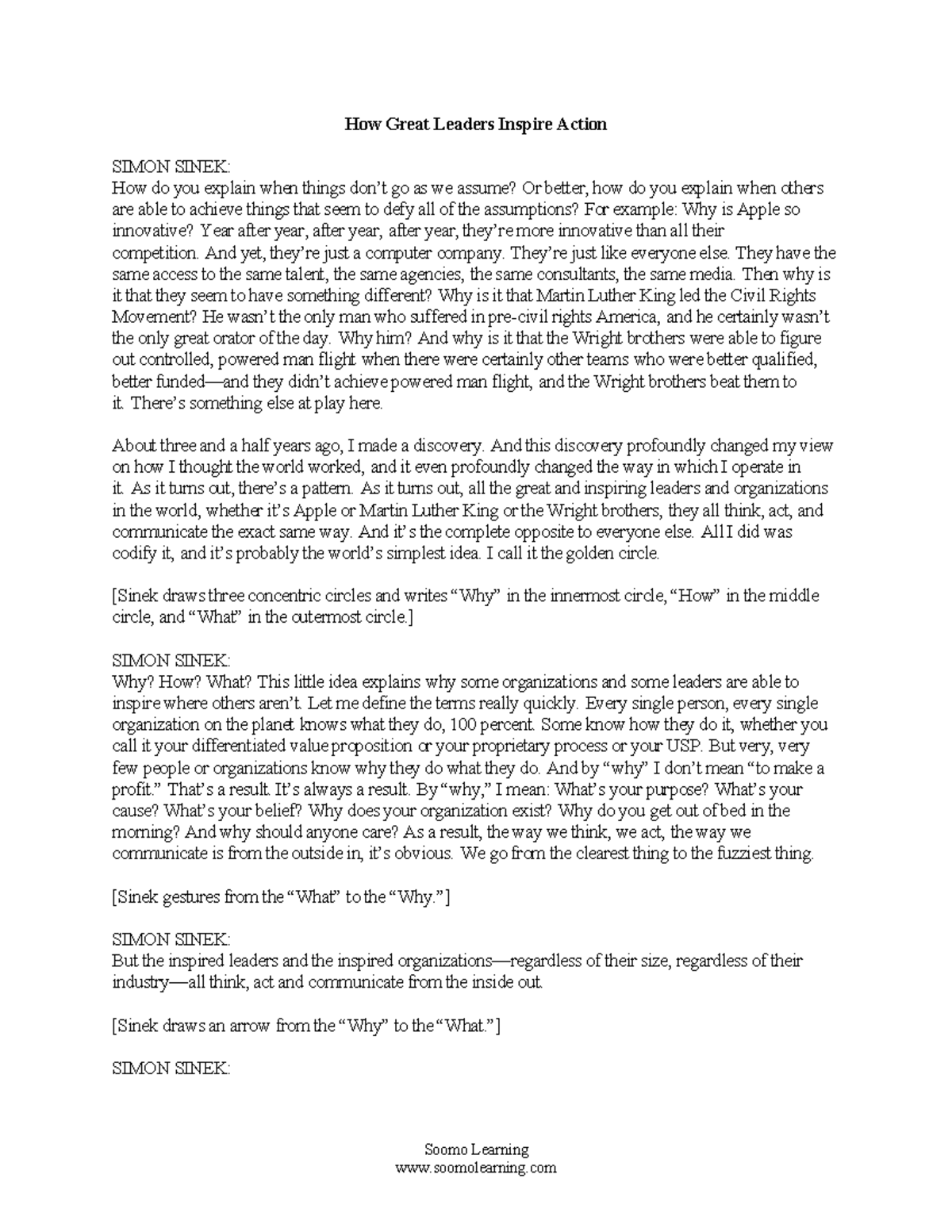 How Great Leaders Inspire Action - Transcript Analysis - Studocu