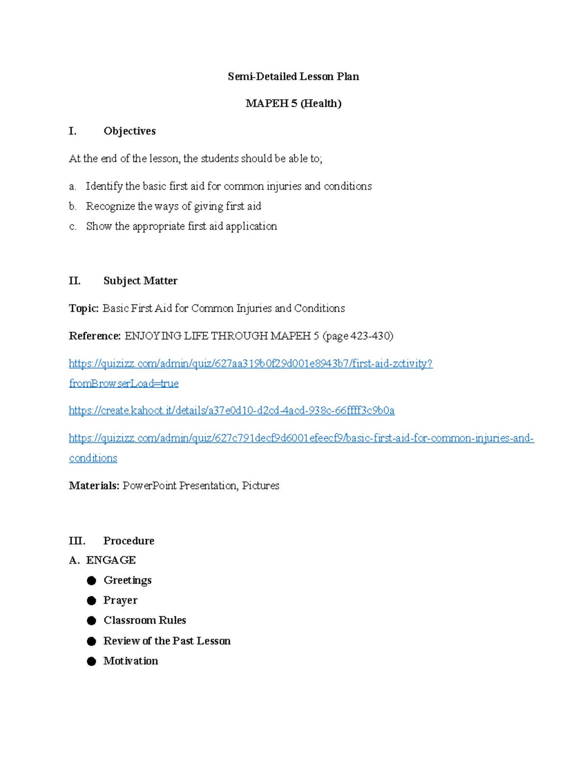 Detailed 7Es Lesson Plan for TLE: Tools & Equipment Usage - Studocu
