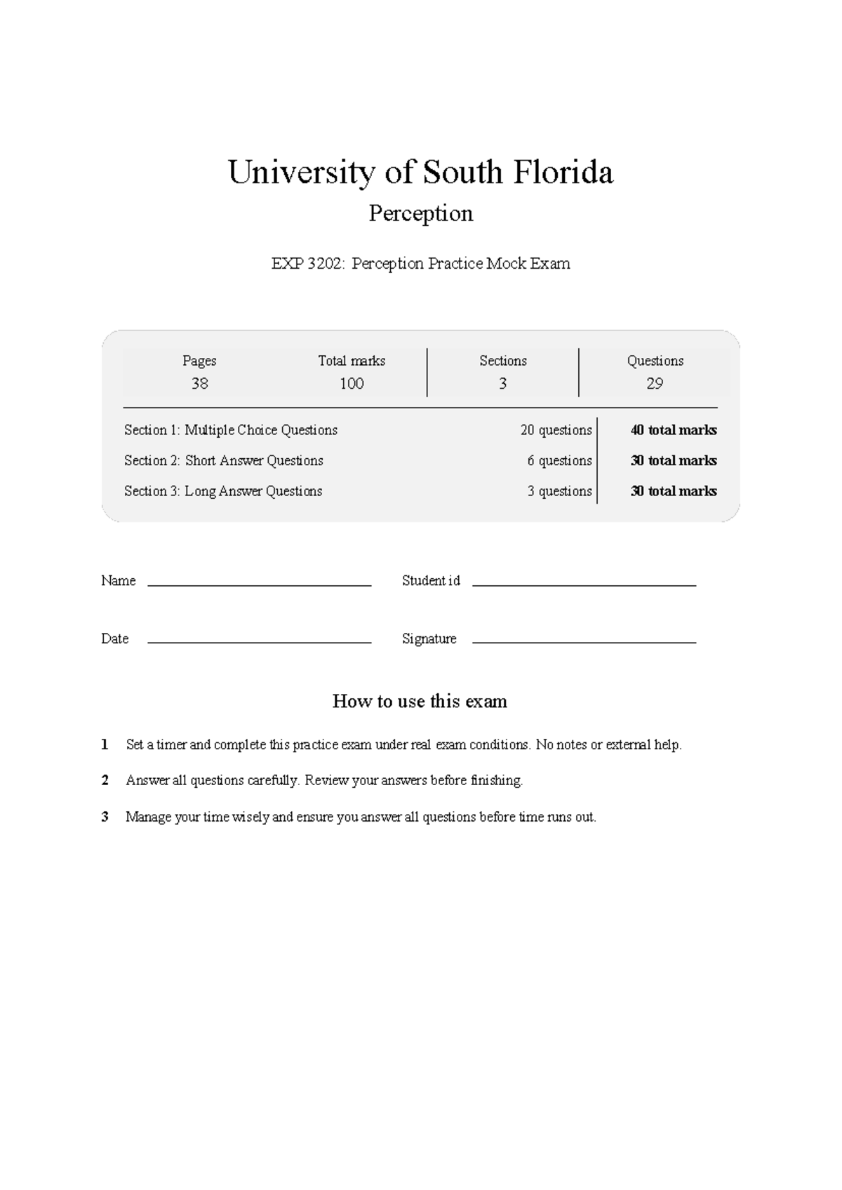 EXP 3202: Perception Practice Mock Exam Guide and Answer Key - Studocu