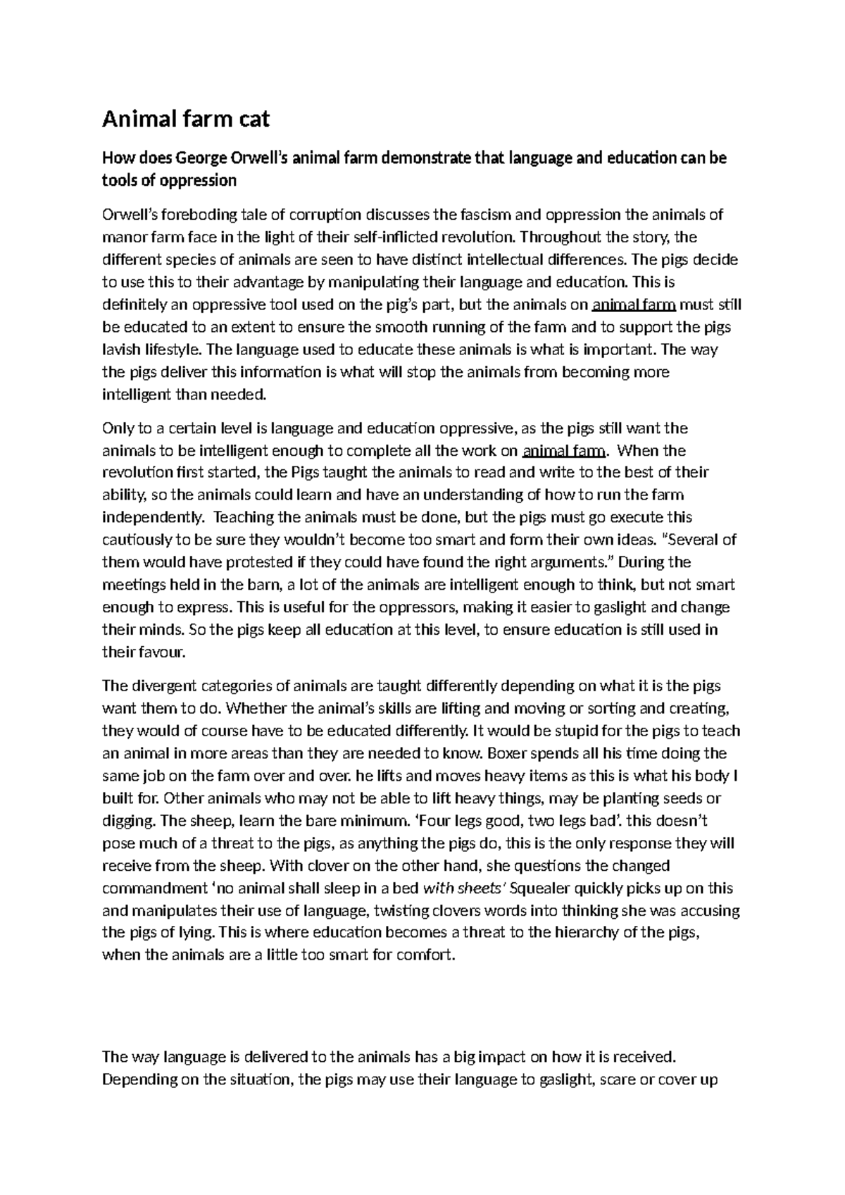 Analysis of Language and Education as Oppressive Tools in Animal Farm ...