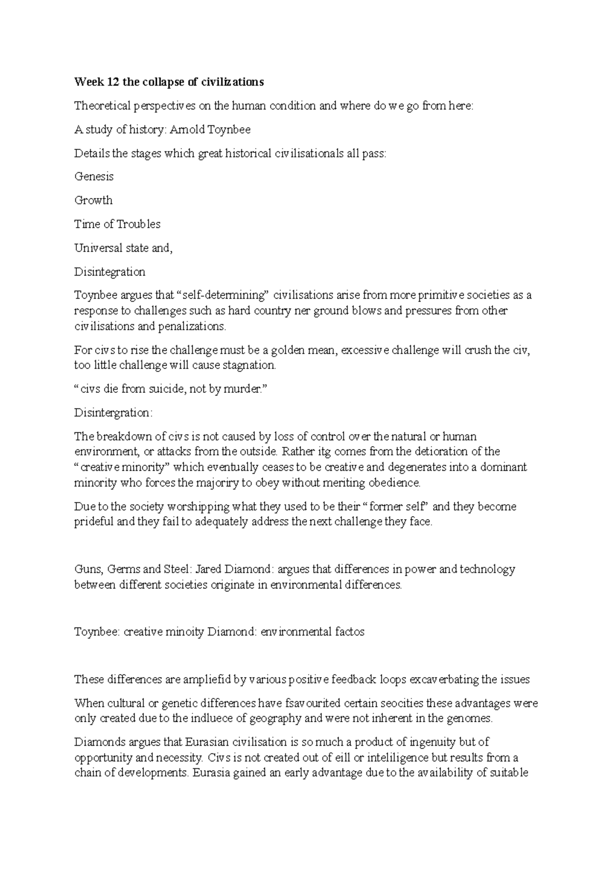Week 12 the collapse of civilizations Lecture Notes - Week 12 the ...