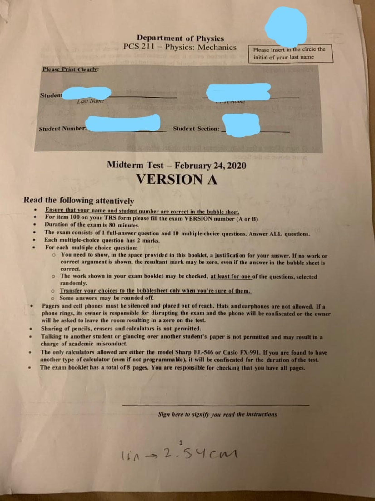 PCS211-MID(W2020) - Midterm - Department of Physics PCS 211 Physics ...