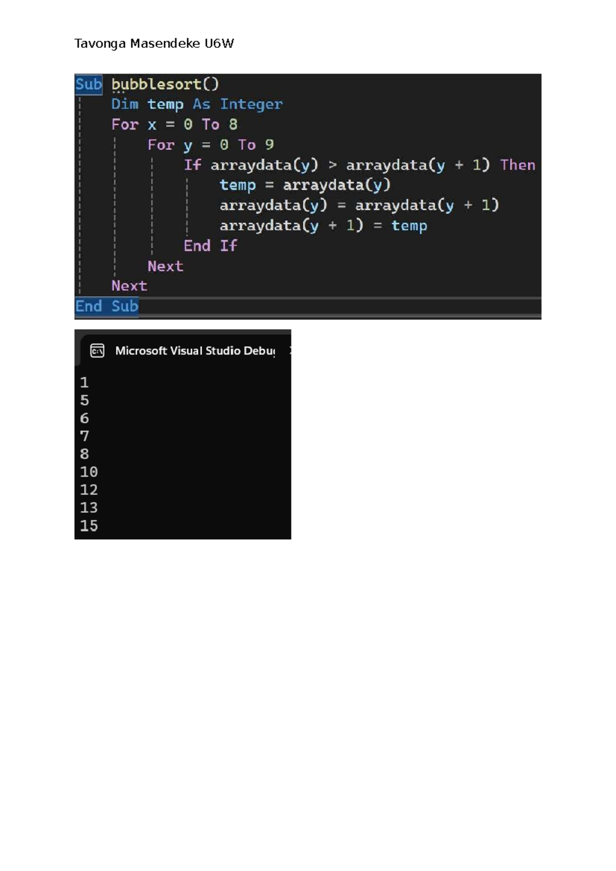 Bubblesort Algorithm - Tavonga Masendeke - Degree U6W - Studocu