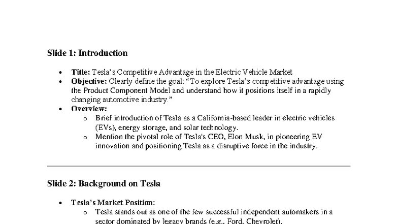 Competitive Advantage in the EV Market: A Tesla Analysis (Course Code ...