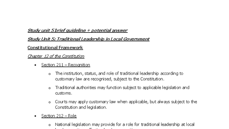 Study Unit 5: Traditional Leadership in Local Government Guidelines ...