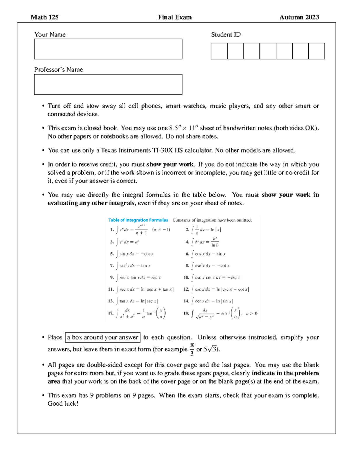 Math 125 Final Exam Guidelines - Autumn 2023 - Studocu