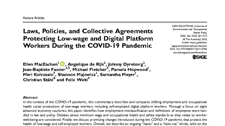 Laws and Policies Protecting Digital Platform Workers During COVID-19 ...