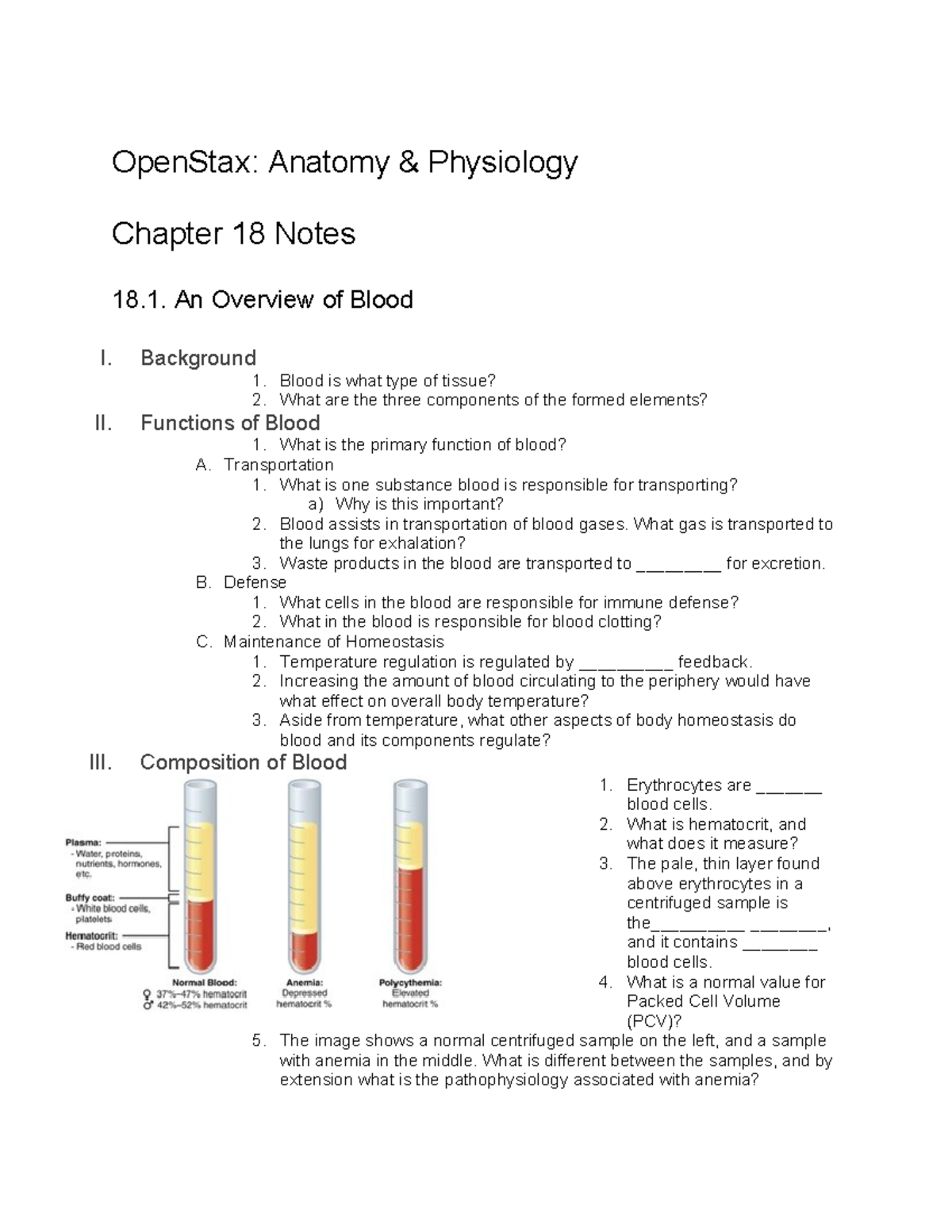 Anatomy & Physiology CH 18: Comprehensive Blood Notes - Studocu