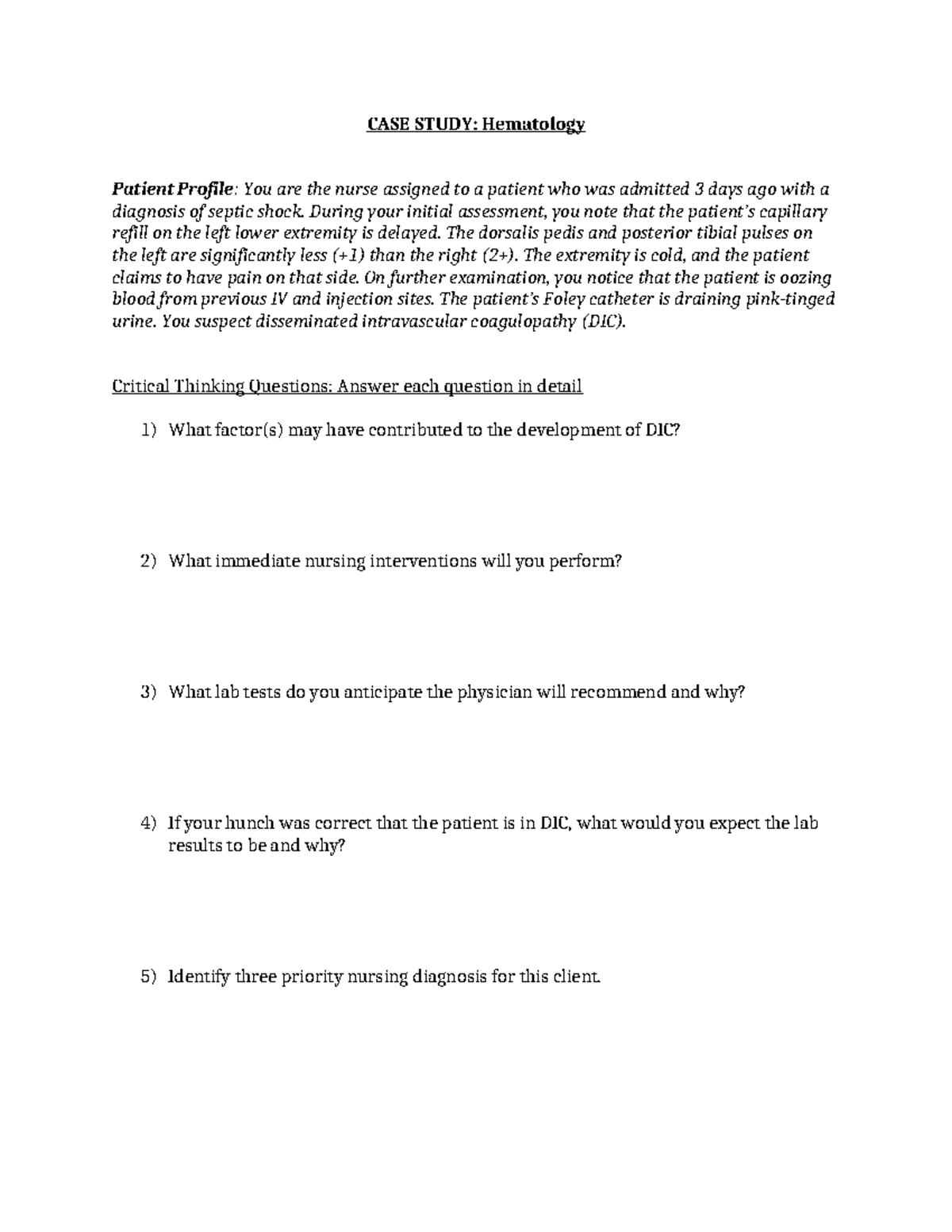 Week 4 Case Study: Understanding DIC in Hematology - Studocu