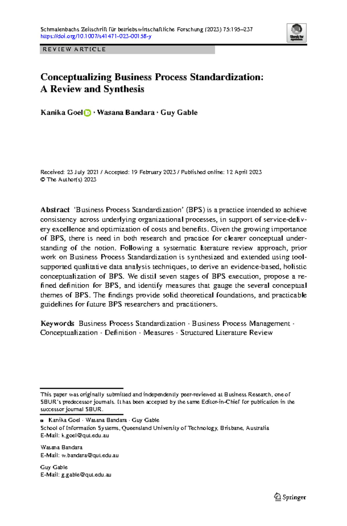 Conceptualizing Business Process Standardization: A Systematic Review ...