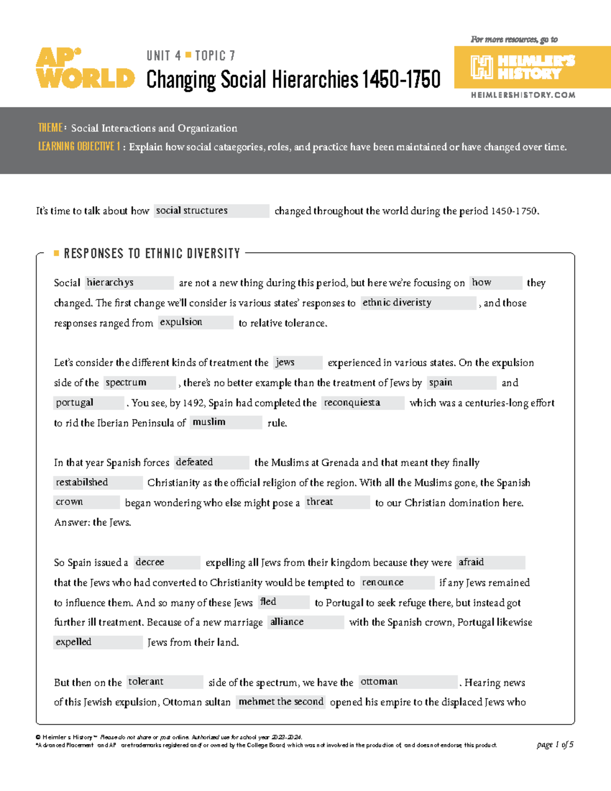 AP HW - UNIT 4 TOPIC 7: Changing Social Hierarchies & Ethnic Diversity ...
