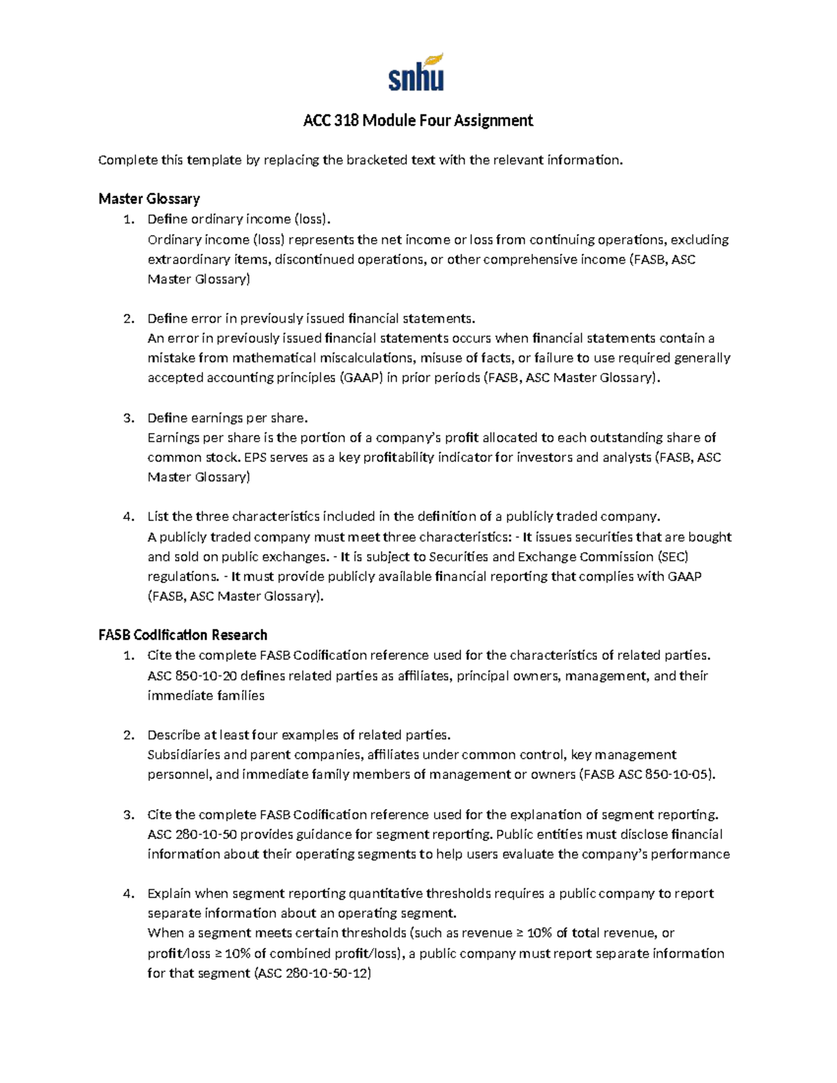 ACC 318 Module Four Assignment: Key Accounting Definitions and Concepts ...