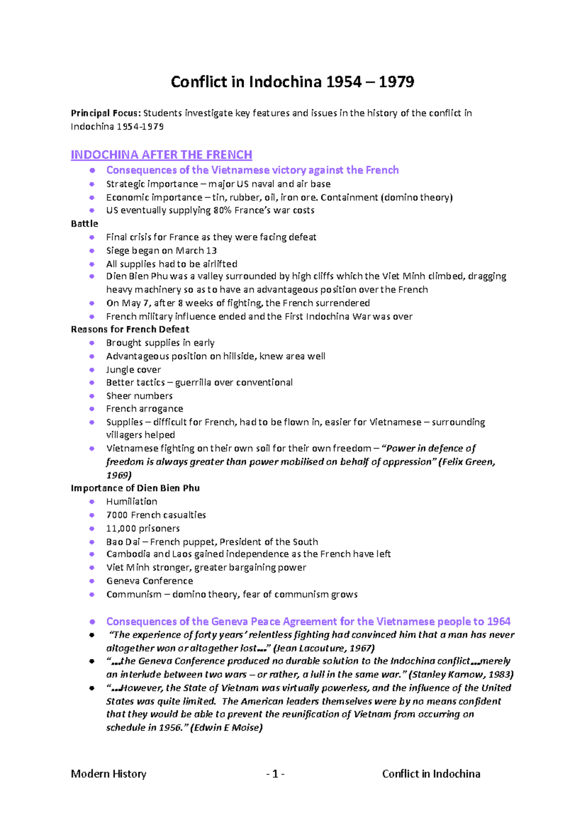 Notes on Peace & Conflict: Indochina 1954-1979 Analysis - Studocu