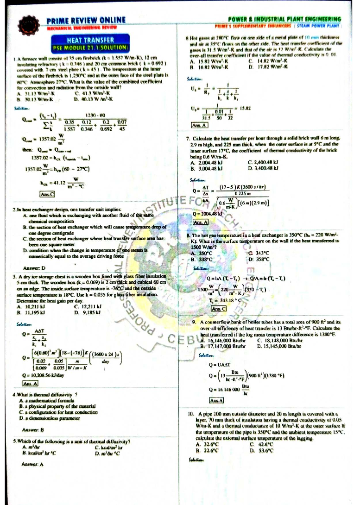 PRIME REVIEW ONLINE POWER INDUSTRIAL PLANT ENGINEERING MECHANICAL ENGINEERING - Studocu