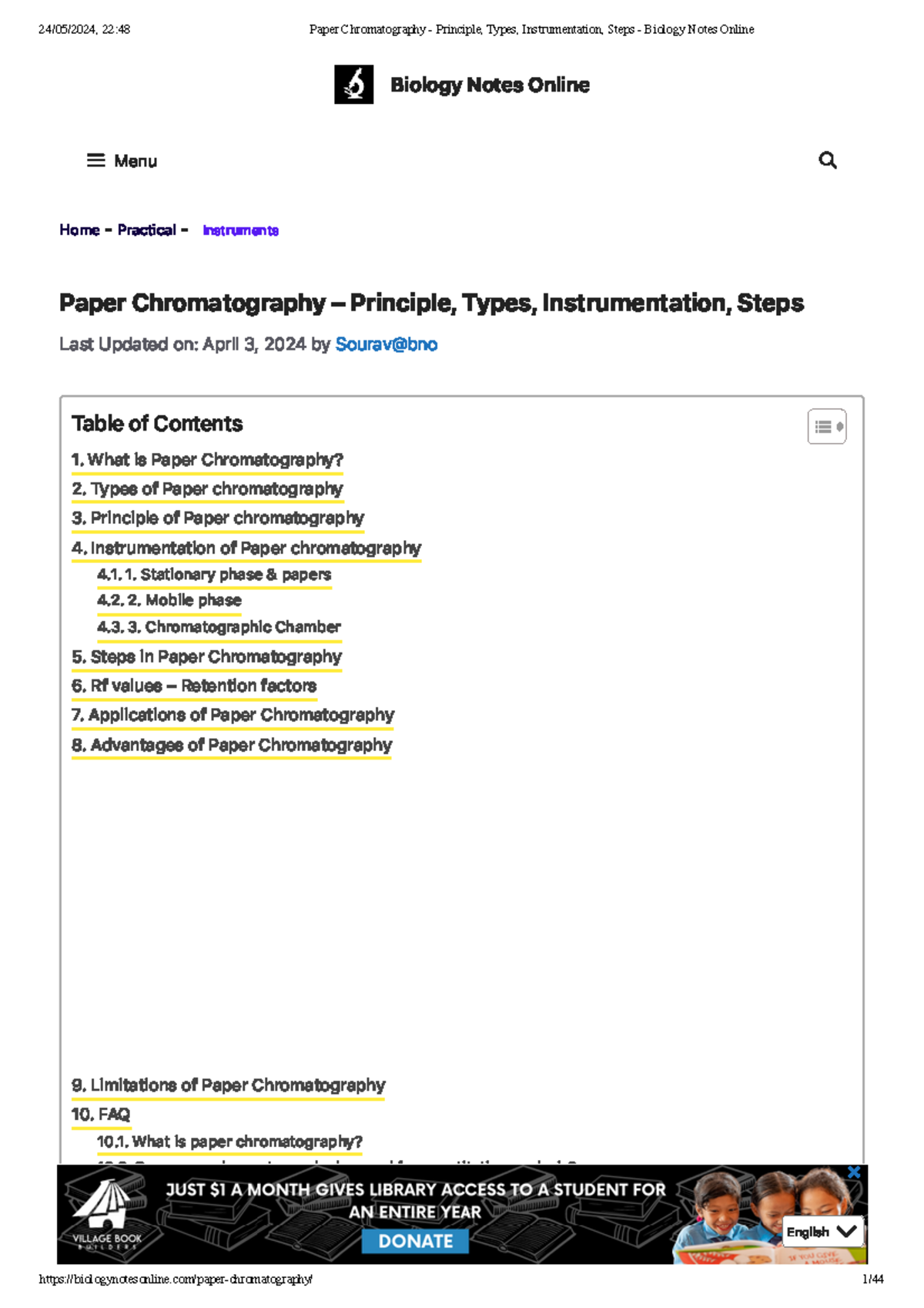 Biology 101 - Paper Chromatography: Principles and Techniques Notes ...