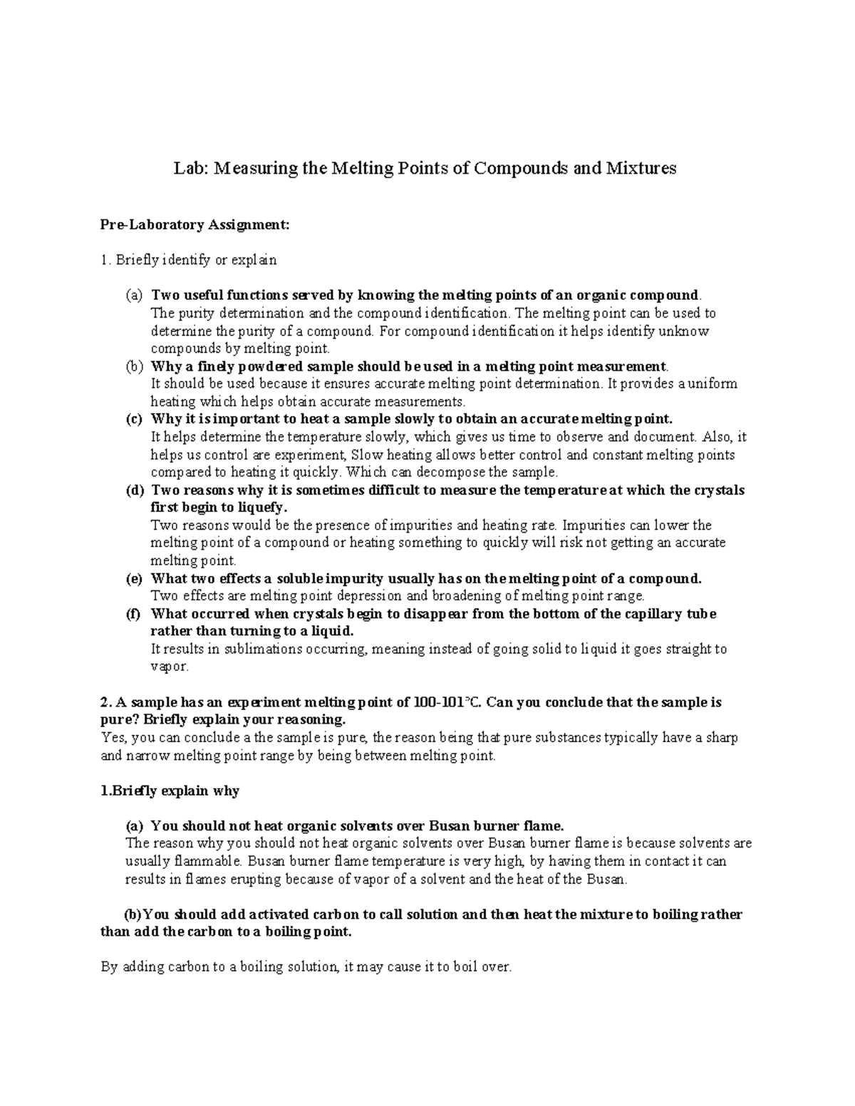 O Chem Lab 4 - Melting Points & Recrystallization Report - Studocu