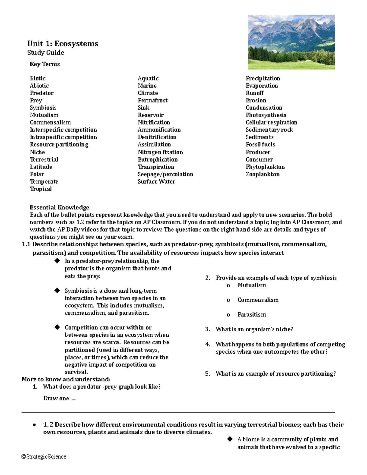 Unit 1: Ecosystems Study Guide (AP Environmental Science) - Studocu