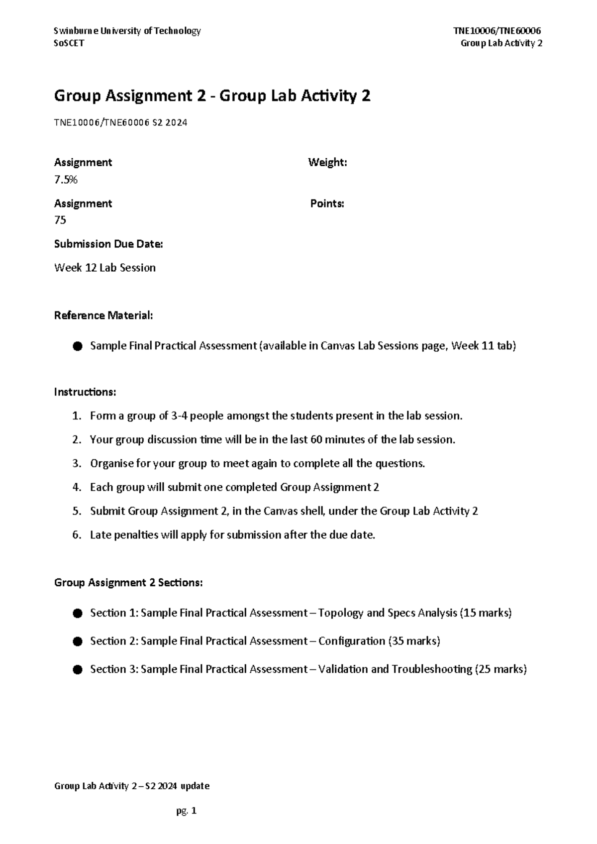 Group Assignment 2: Lab Activity 2-2 for TNE10006/TNE60006, S2 2024 ...