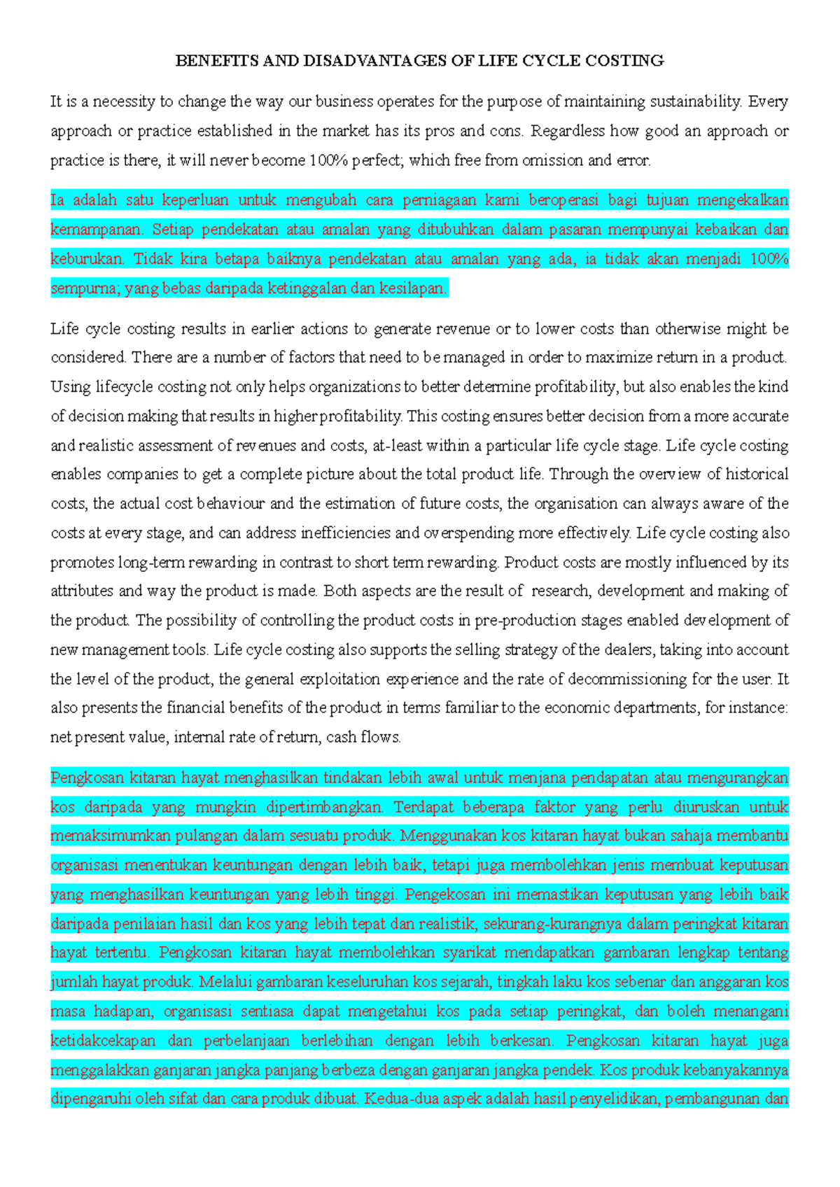 Exploring Benefits & Disadvantages of Life Cycle Costing: A ...