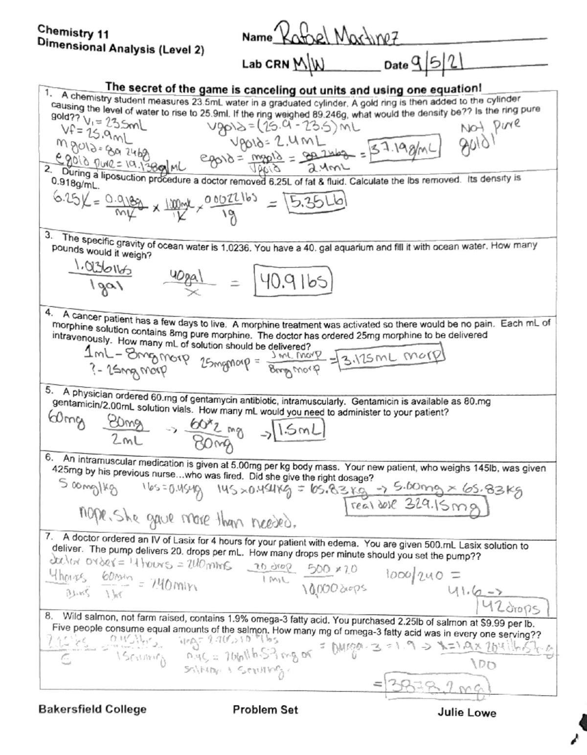 Chemistry 11 Lab Worksheet: Dimensional Analysis Level 2 Problems - Studocu