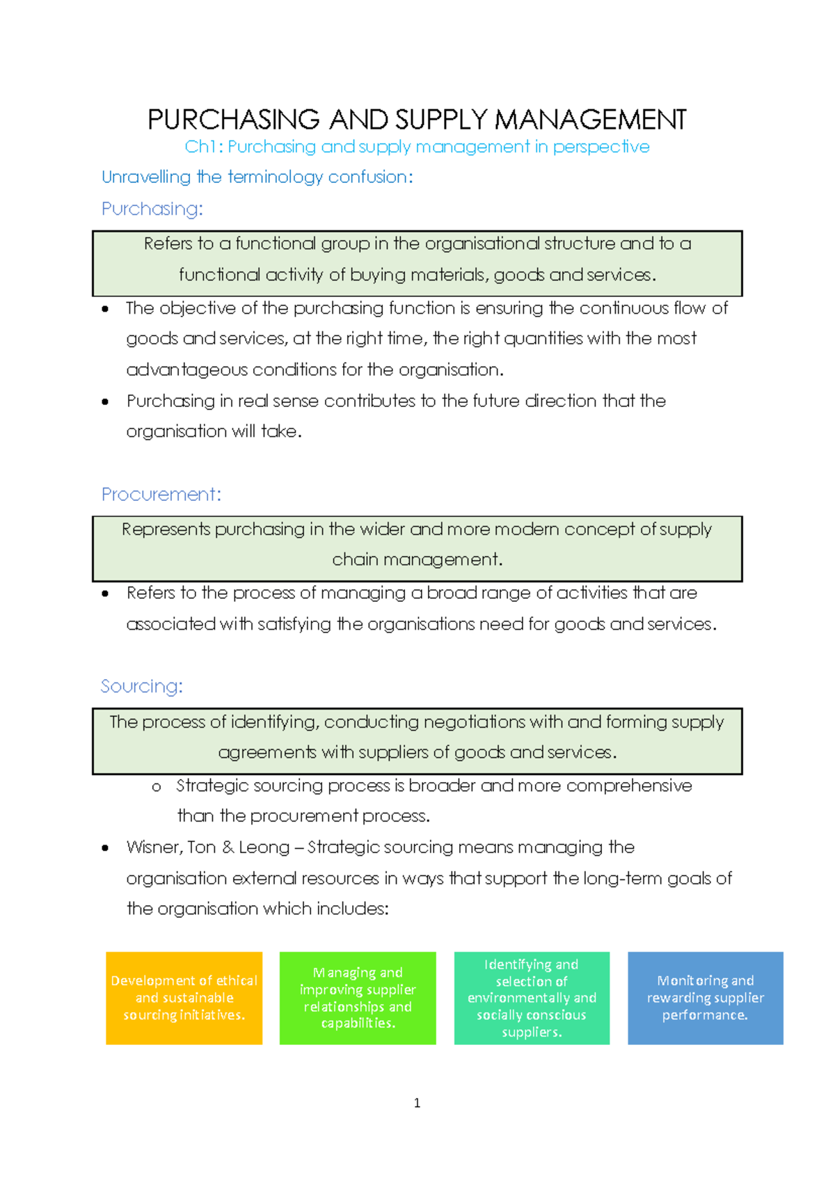 Purchasing and Supply Management Overview - OBS 216 Lecture Notes - Studocu