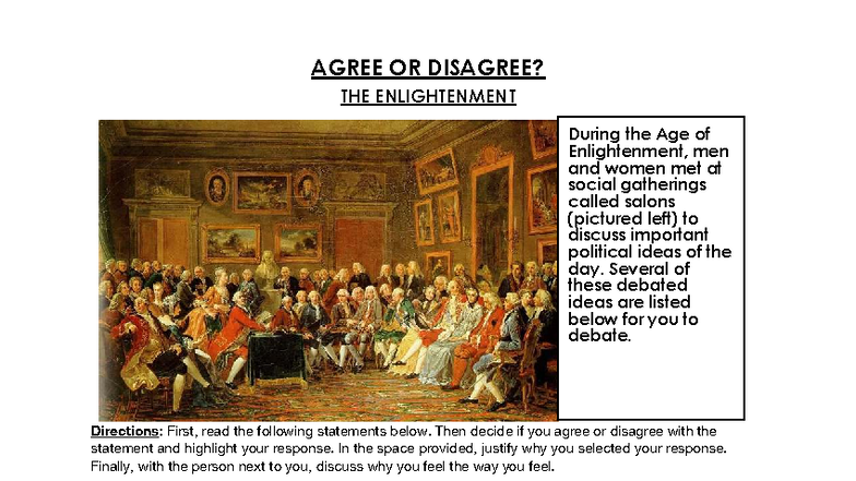 ENGL 101: The Enlightenment - Agree or Disagree Activity - Studocu