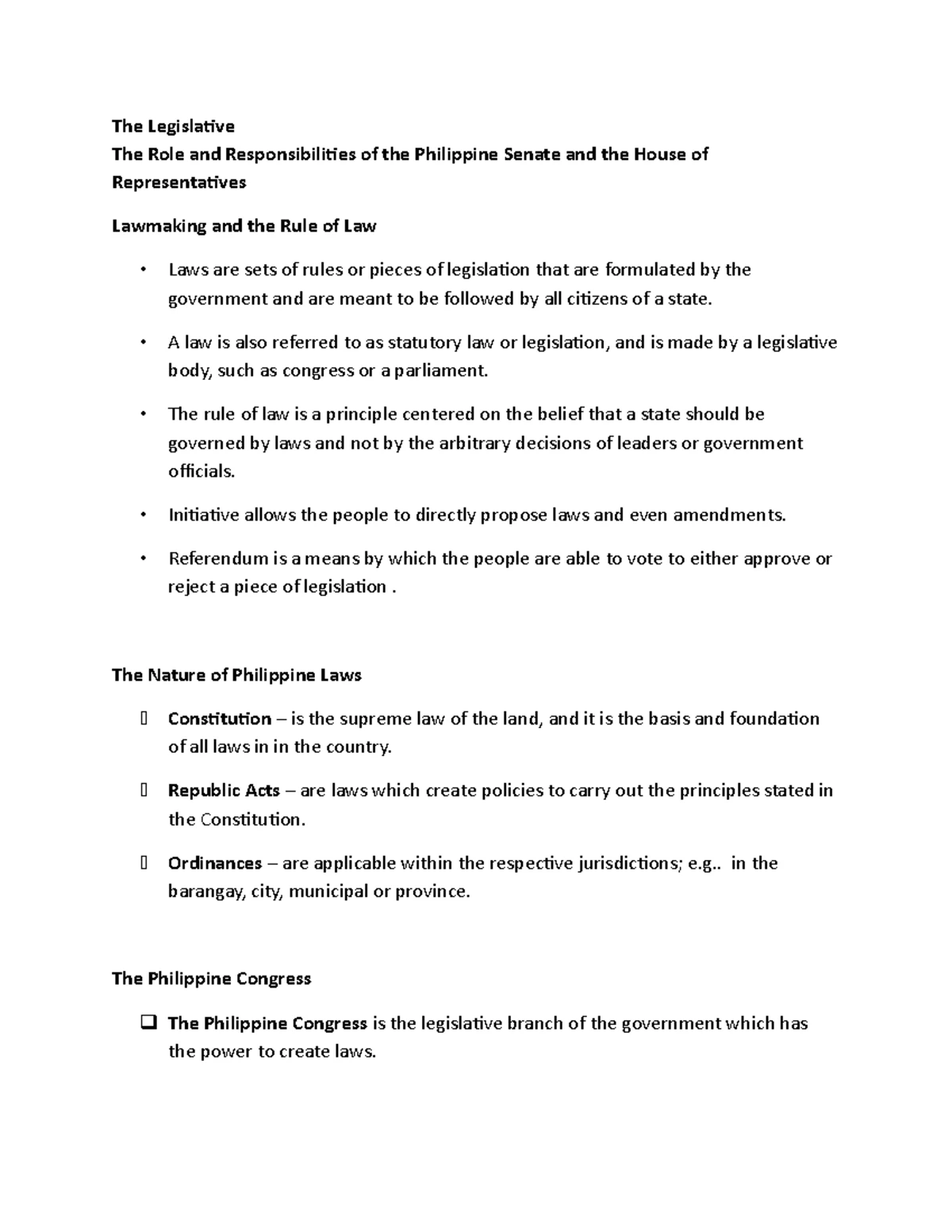 The Legislative, Role and Responsibilities of the Philippine Senate and ...