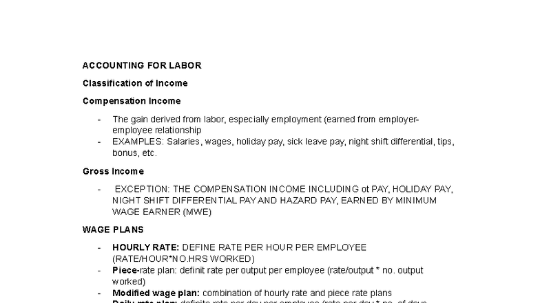 ACCT 101: Classification of Income & Labor Cost Management - Studocu