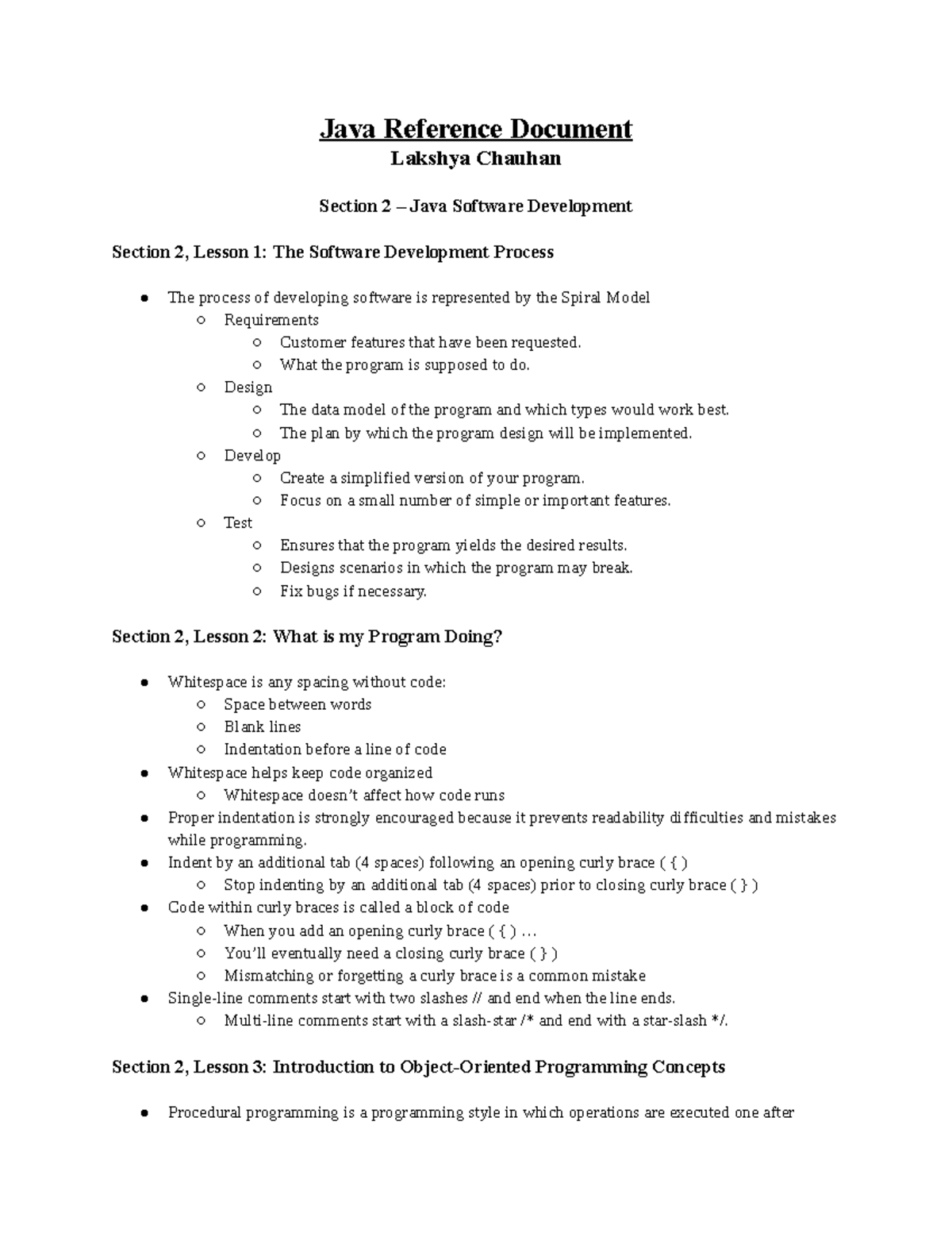 Java Software Development Reference Section 2 Notes Studocu