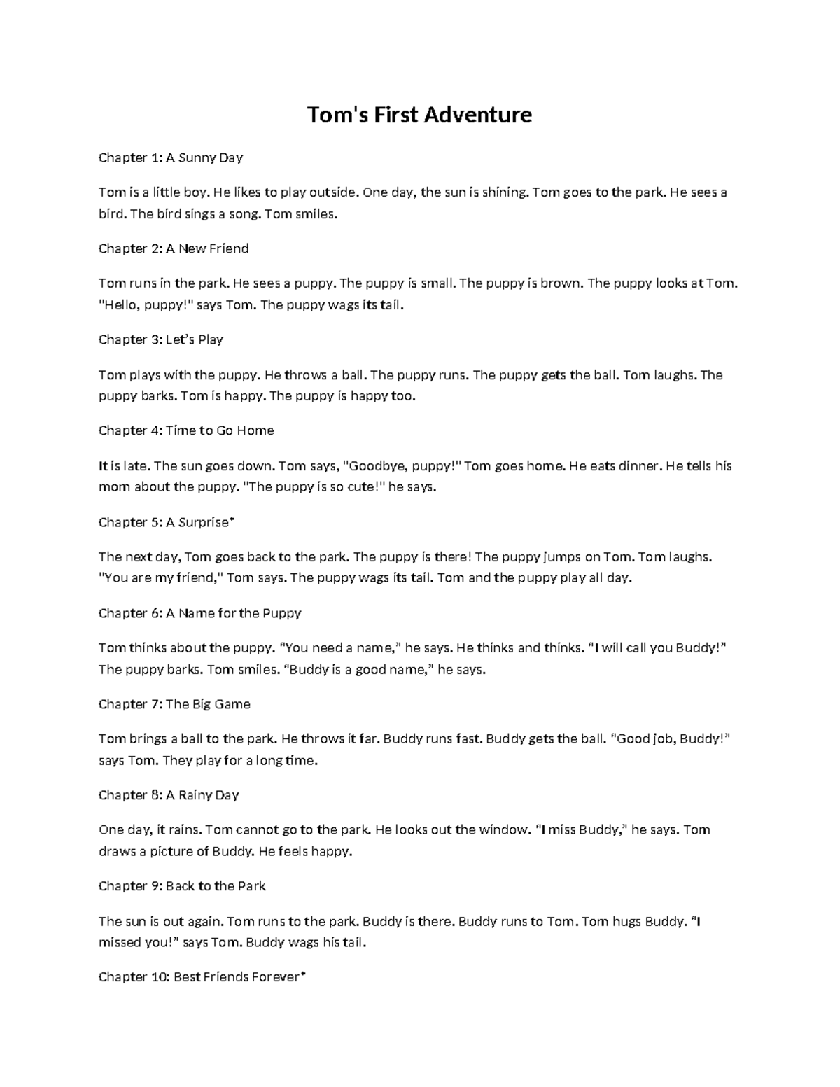 Tom's First Adventure - Beginner - Tom's First Adventure Chapter 1: A ...
