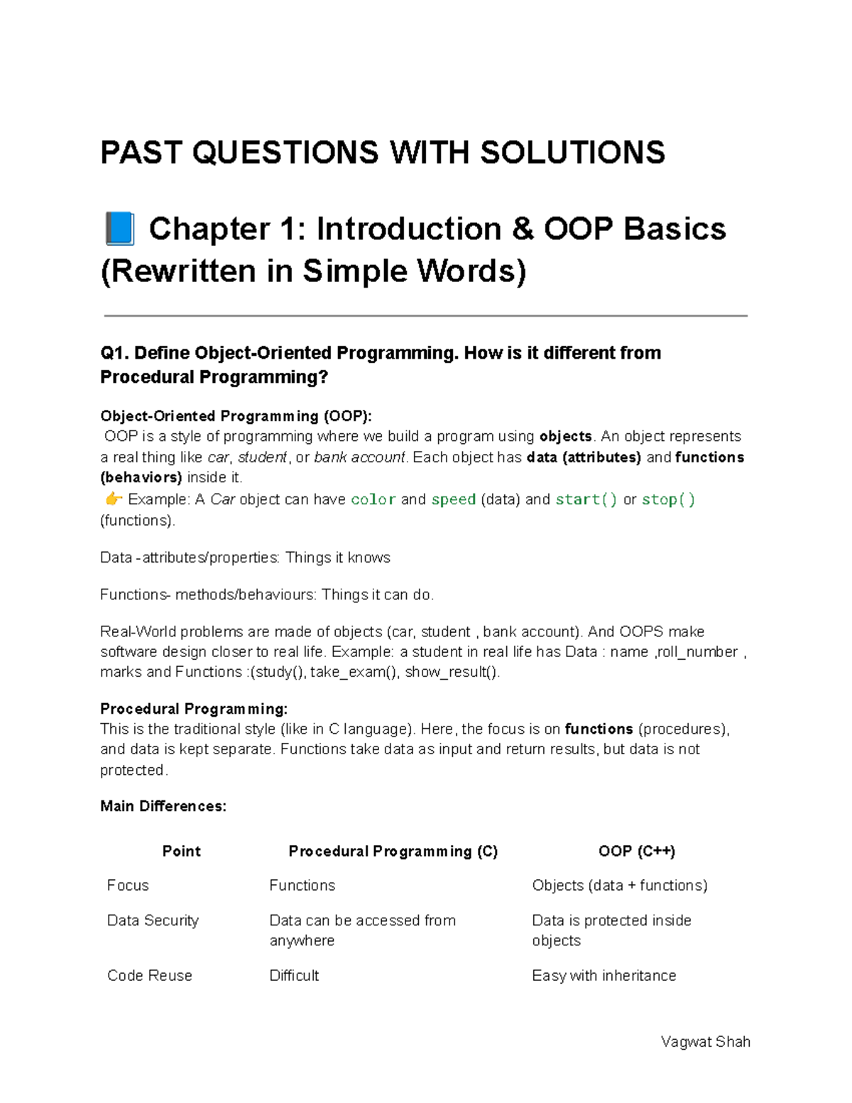 OOP in C++: Chapter 1 & 2 Notes with Examples and Explanations - Studocu