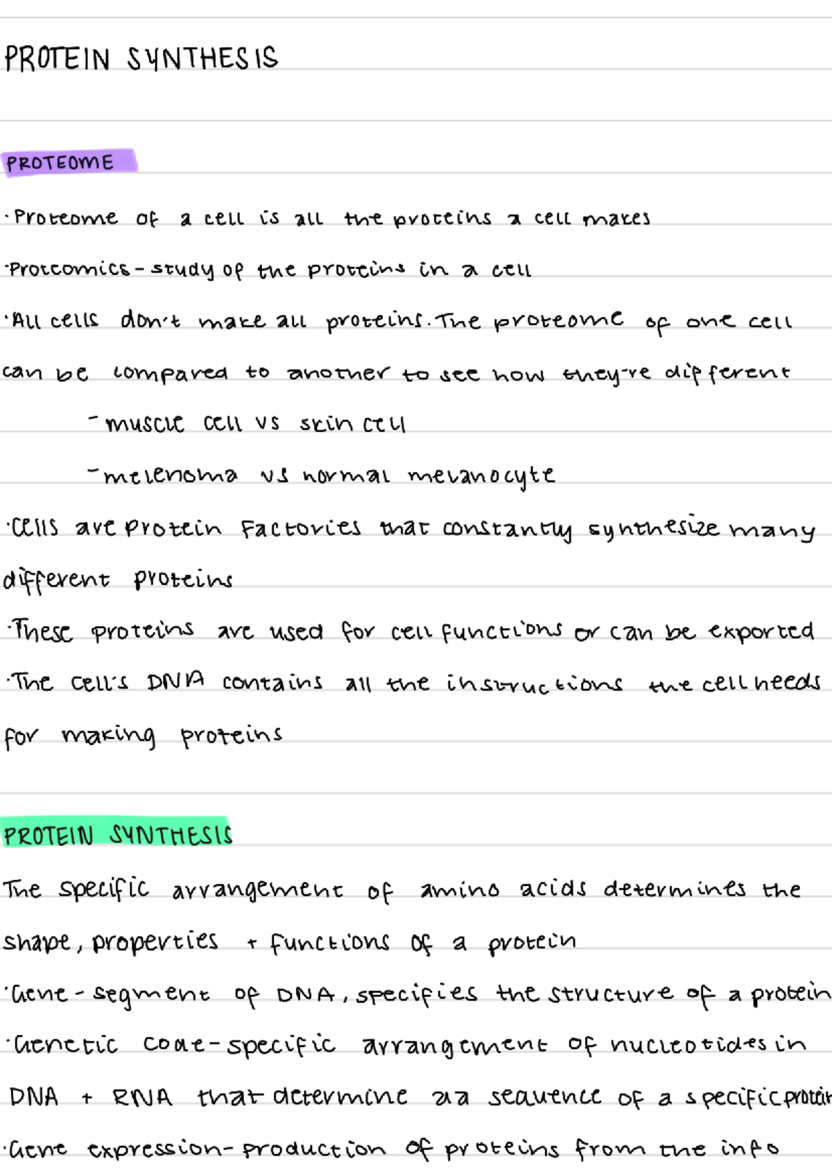 Protein Synthesis - Lecture Notes (BIO101) - Studocu