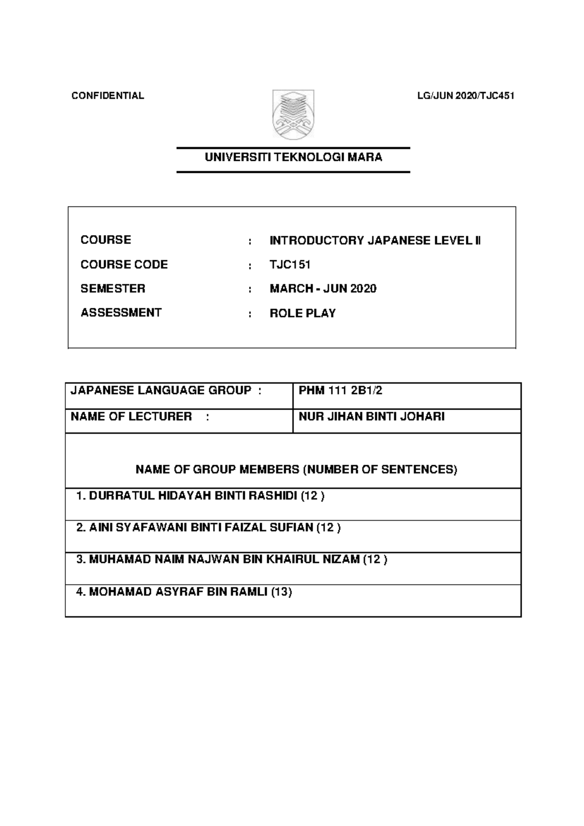 Role Play Script for Introductory Japanese PHM 111 2B1 - Studocu