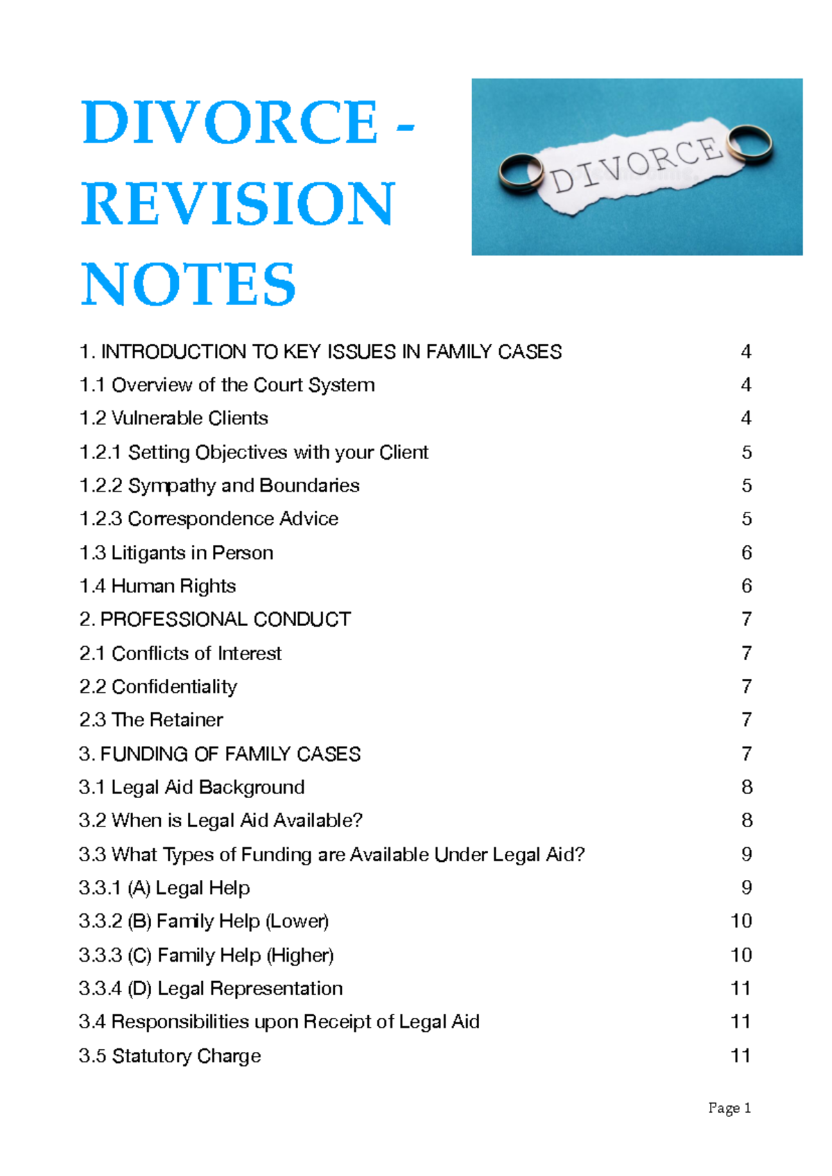 Divorce Revision Notes - DIVORCE - REVISION INTRODUCTION TO KEY ISSUES ...