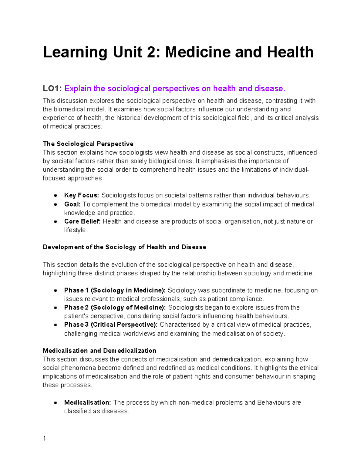 Learning Unit 2: Sociological Perspectives on Health & Disease [S2-2025 ...