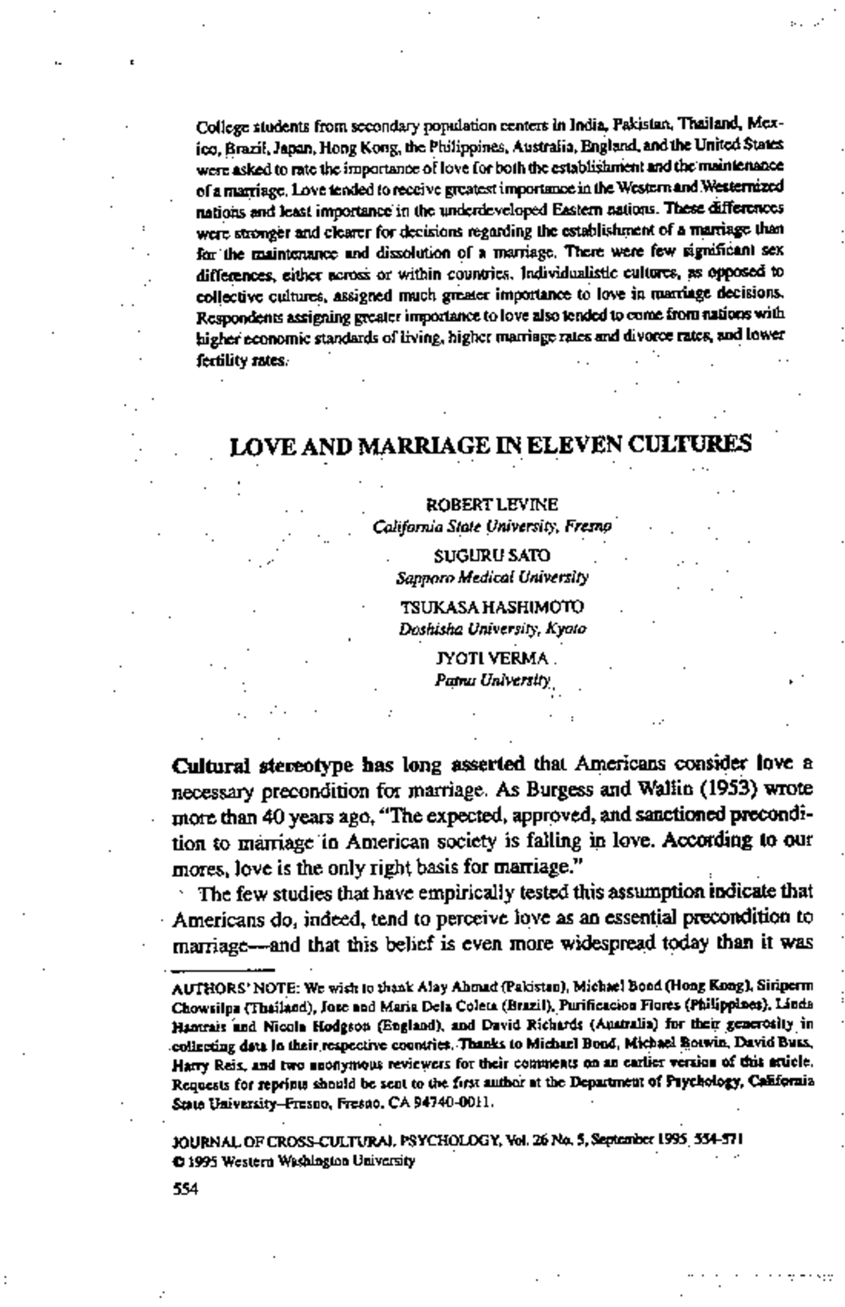 Love and Marriage Across 11 Cultures: A Comparative Study - Studocu