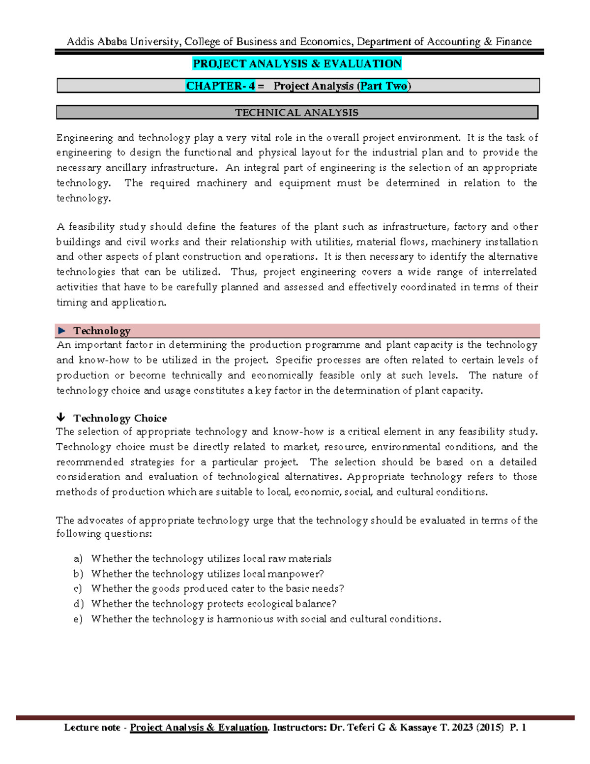 Ch. 4 - Project Analysis & Evaluation: Tech & Financial Insights - Studocu